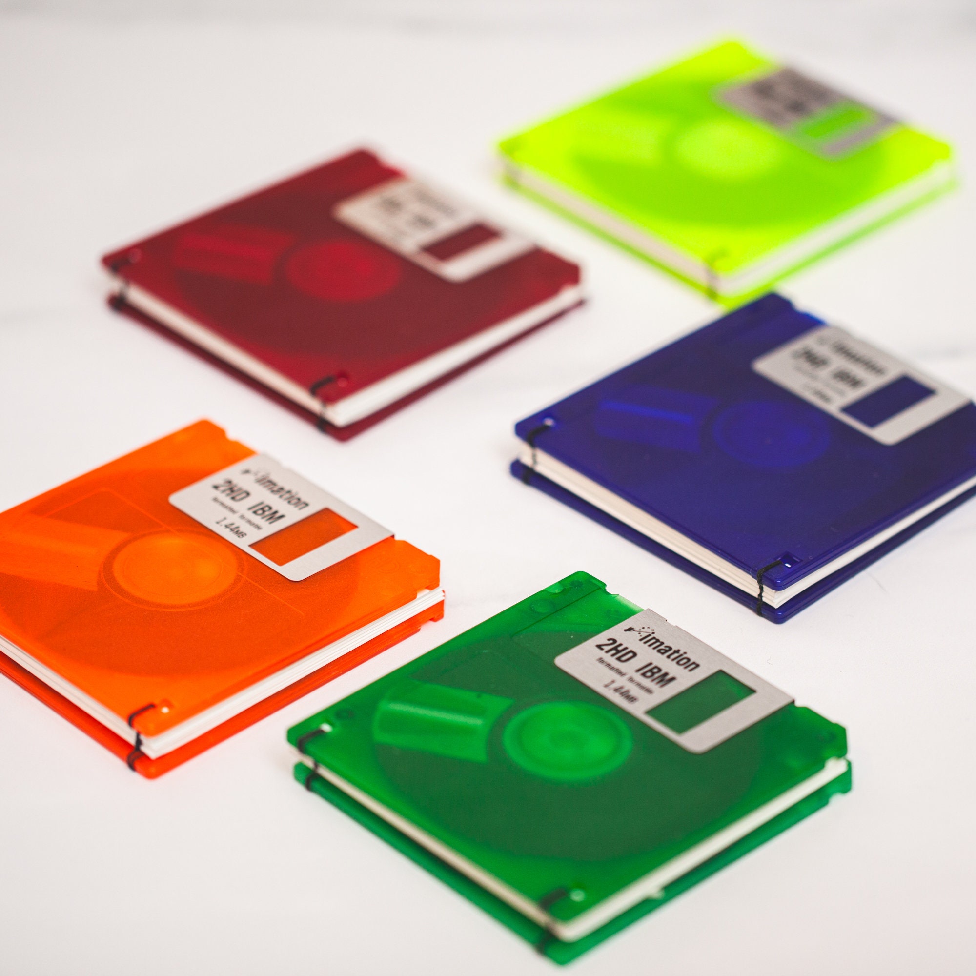 Retro Neon Floppy Disk Book, Handbound Book, Hardbound Book, Blank Page ...