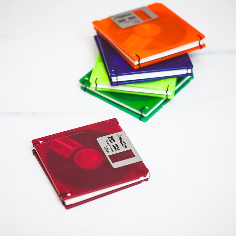 Retro Neon Floppy Disk Book, Handbound Book, Hardbound Book, Blank Page ...