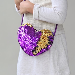 Heart Sequin Purse - Flip Sequin Heart Bag - Girls Heart Purse - Purple and Gold Heart Bag - Etsy