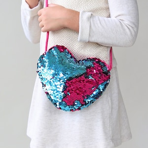 Heart Sequin Purse - Flip Sequin Heart Bag - Girls Heart Purse - Turquoise and Hot Pink Heart ...