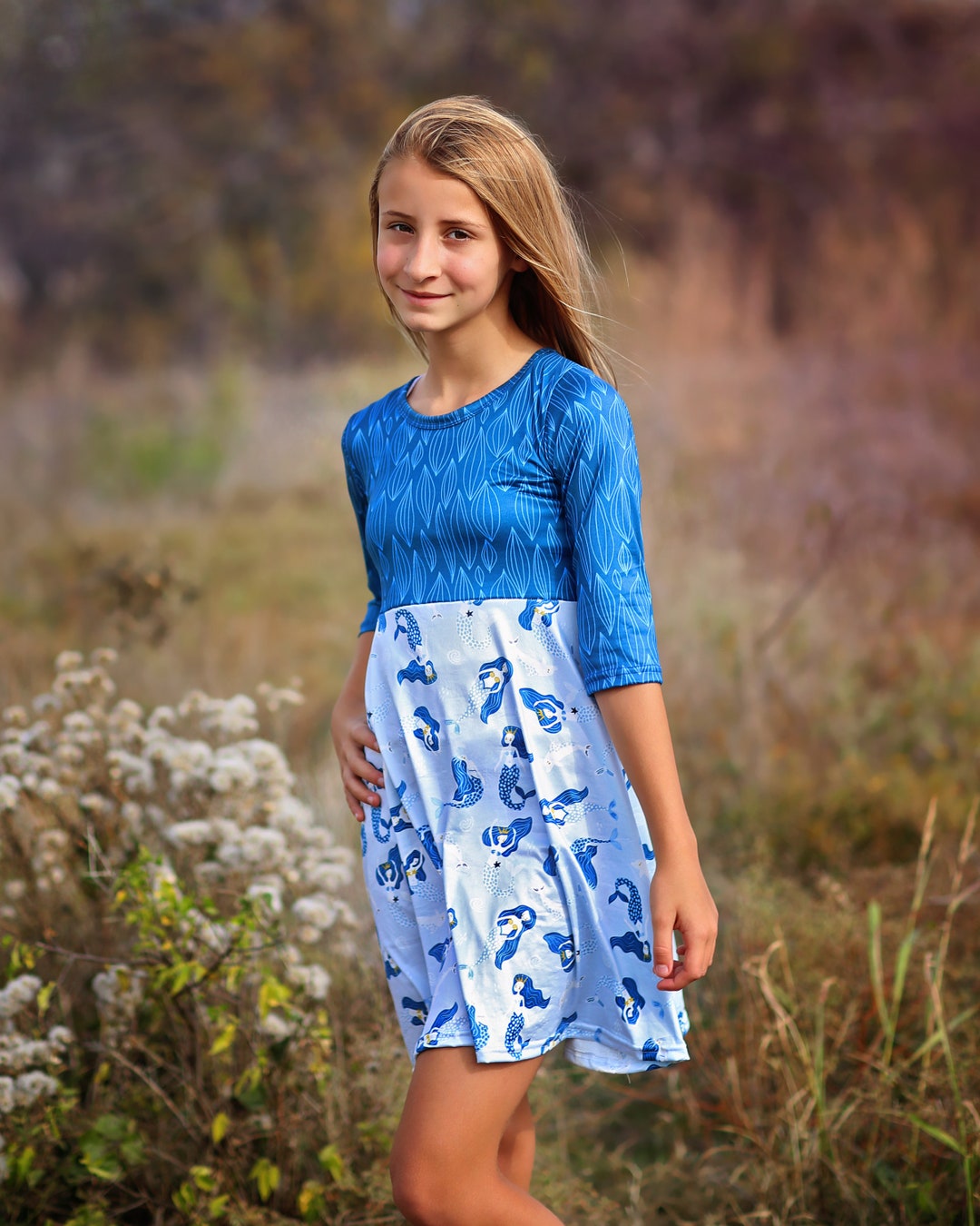 A-line Dress Girls Dress Twirly Dress Birthday Dress Party Dress Blue ...