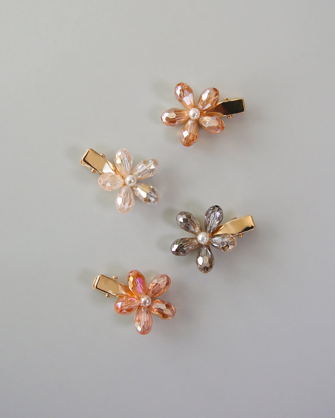 Crystal Flower Clip Set- Clip Set, Flower Clips, Flower Girl, Birthday ...