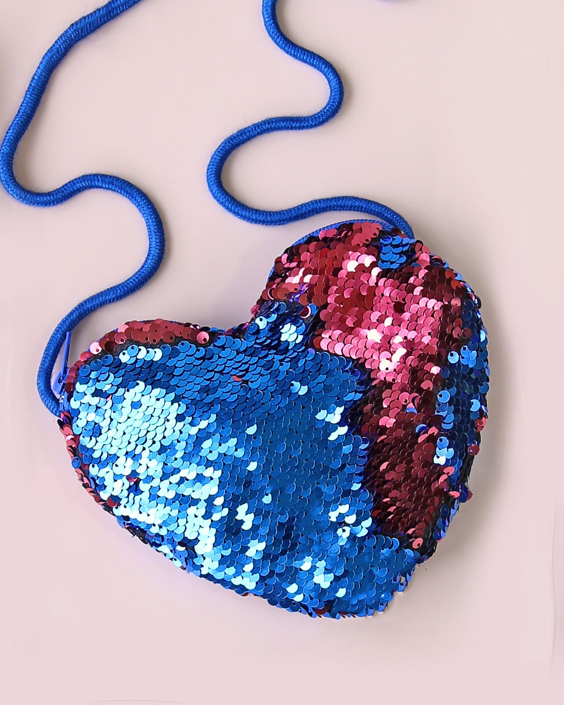 Heart Sequin Purse - Flip Sequin Heart Bag - Girls Heart Purse - Watermelon Pink and Blue Flip ...