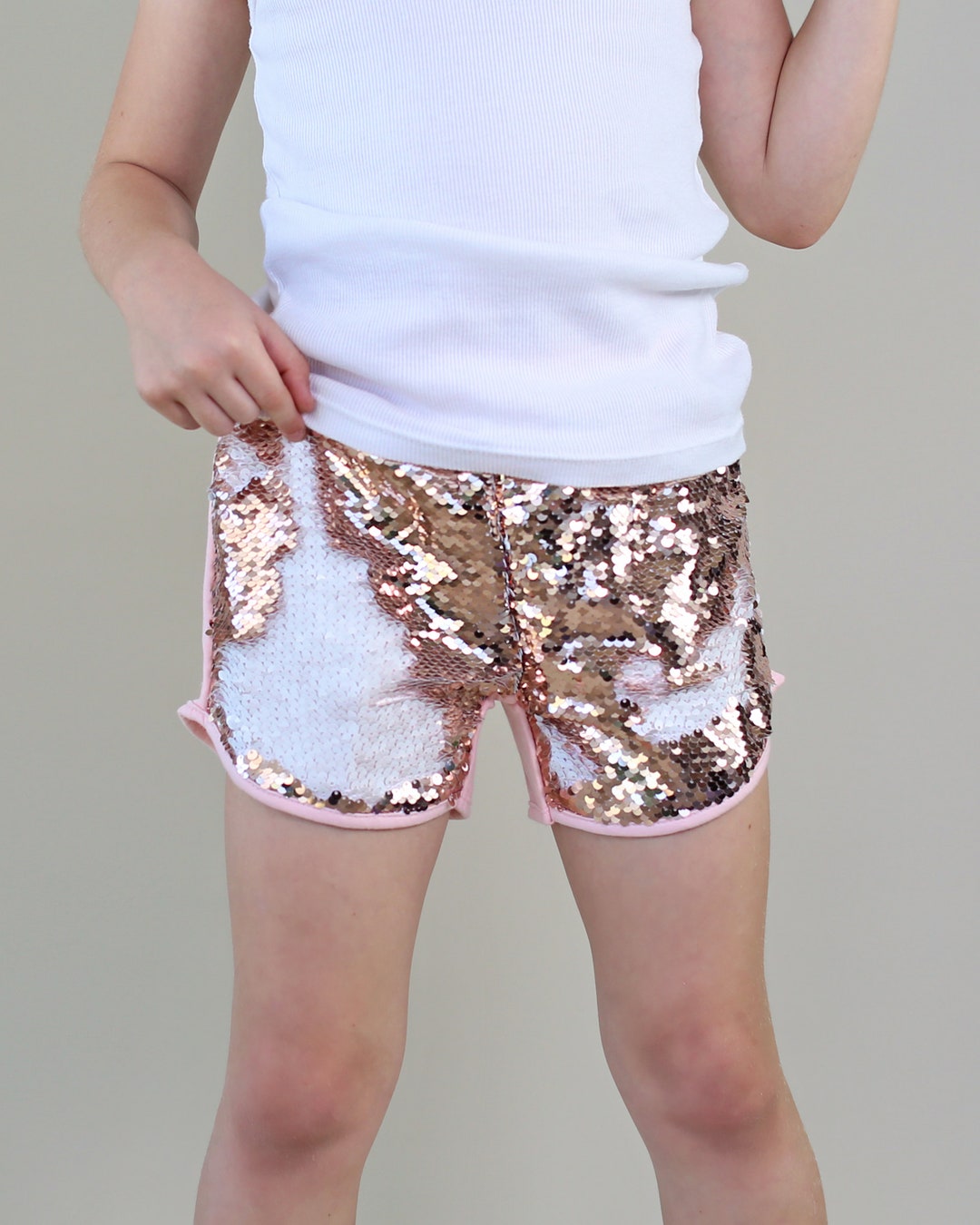 Rose Gold Trendy Sequin Shorts for Kids - Colorful and Fashionable ...