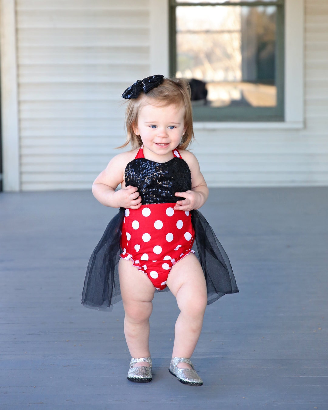 Red Polka Dot, Black Sequin Romper - Tulle Skirted, Skirted, Sequin Top ...