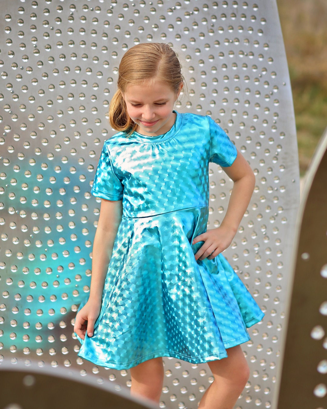 Metallic Holographic Aqua Dress - Metallic Twirly Dress - Twirly Dress ...