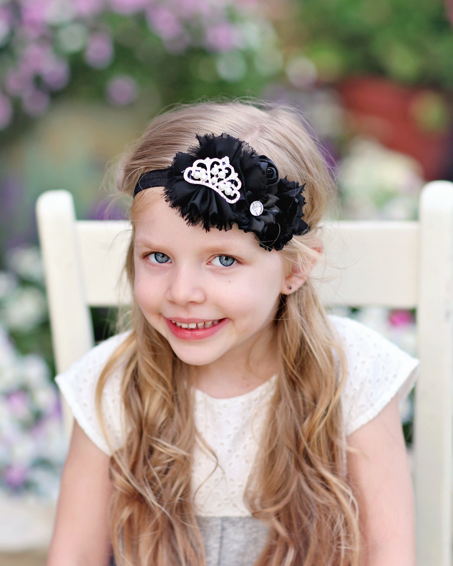 Girls Cream Tiara Floral Headband bow Headband Birthday - Etsy
