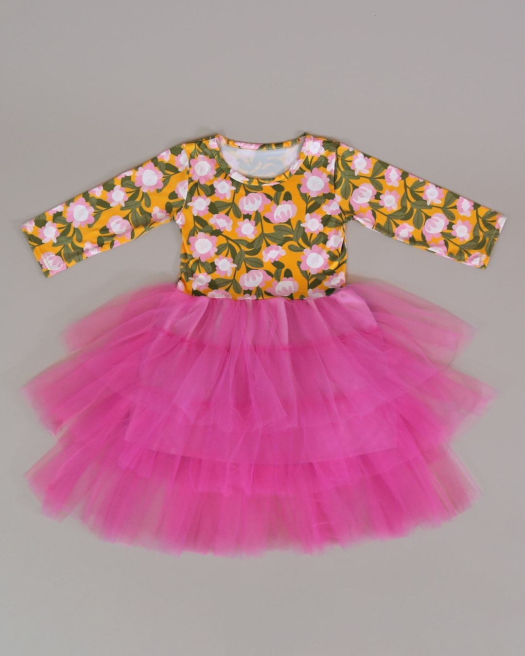 Yellow And Pink Floral Tutu Dress Girls Pink Tutu Dress Etsy