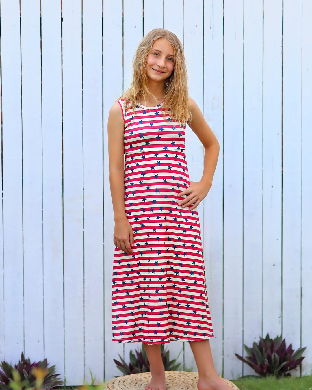 Red Stripes and Navy Stars Maxi Dress Girls Dress Maxi Dress Birthday ...
