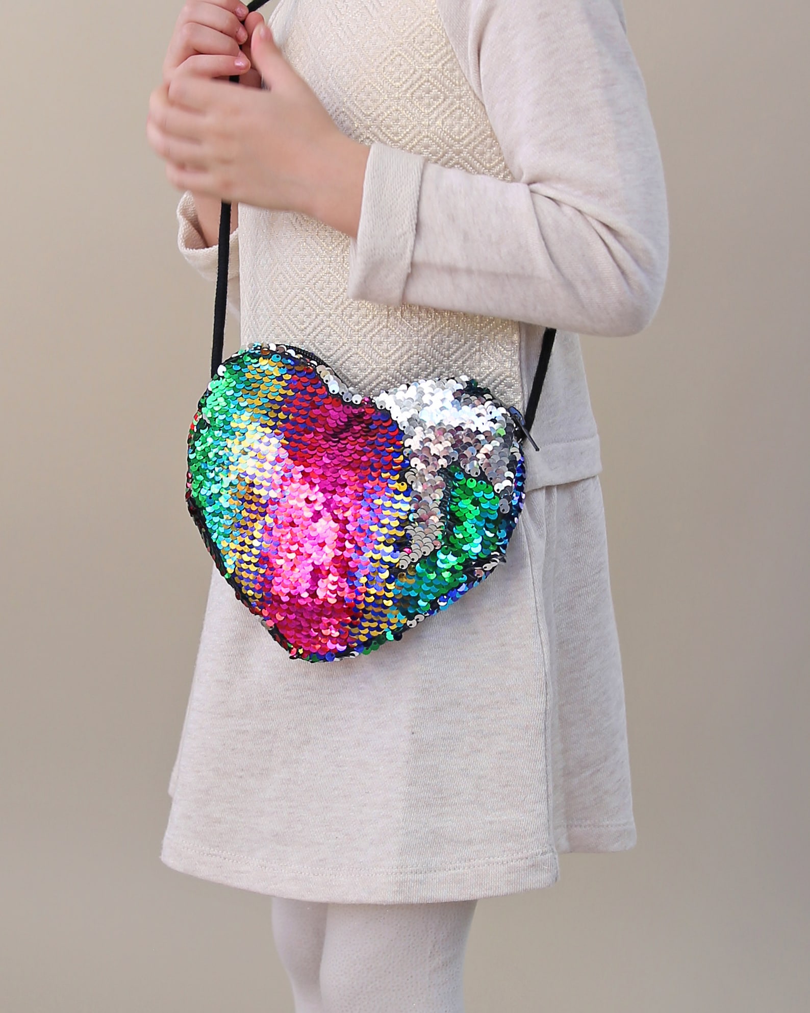 Heart Sequin Purse - Flip Sequin Heart Bag - Girls Heart Purse - Rainbow and Silver Holographic ...
