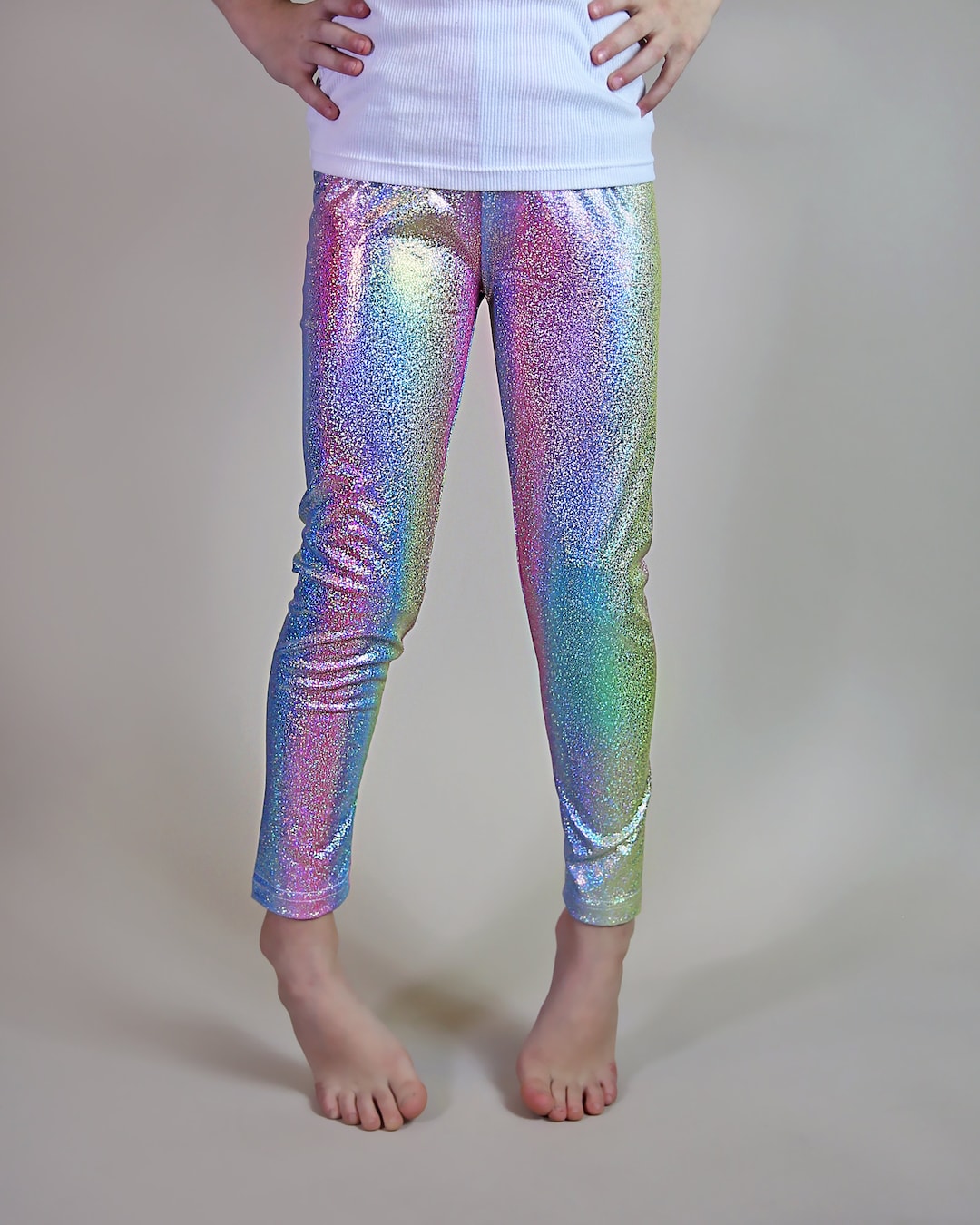 Girls Pastel Metallic Shiny Rainbow Birthday Leggings Birthday Gift-for ...