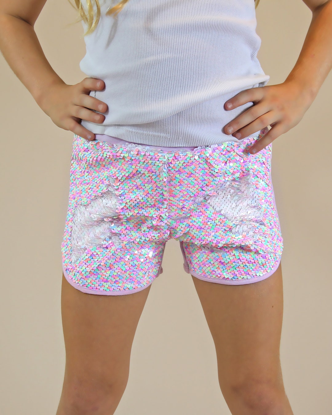 Pastel Sequin Shorts Reversible Sequined Shorts - White Sequin Shorts ...