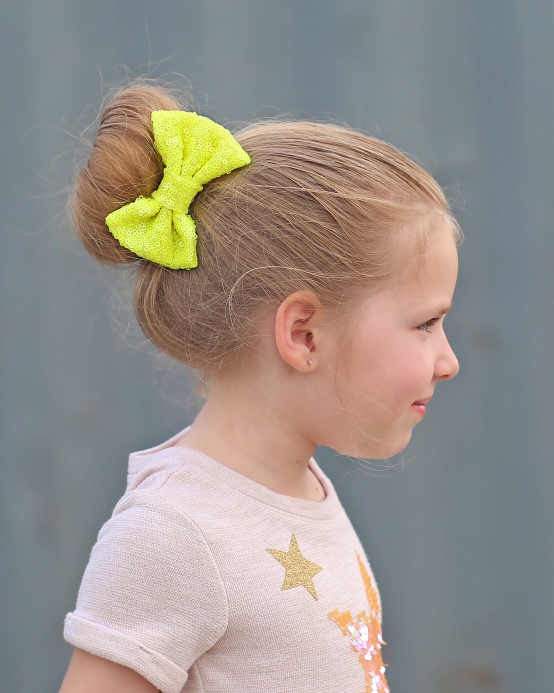 Neon Yellow Sequin Bow Clip- Sequin Bow Clip, Yellow Sequins, Yellow ...
