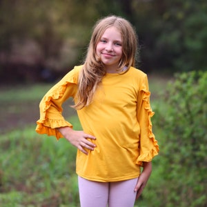 Girls Yellow Ruffled Sleeve Shirt- Yellow Shirt, Yellow Ruffled Shirt ...