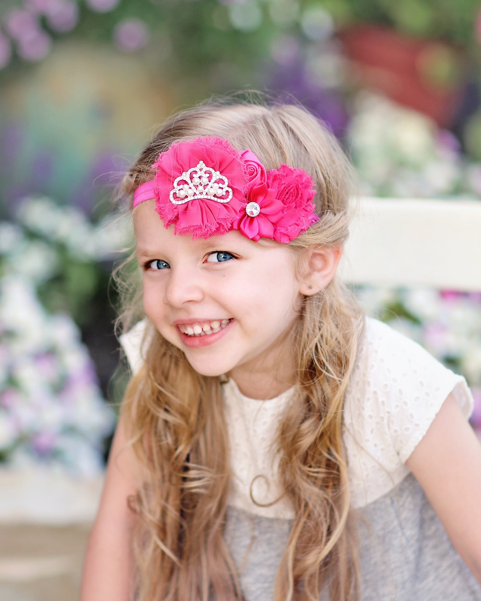 Girls Cream Tiara Floral Headband -bow Headband - Birthday Headband ...