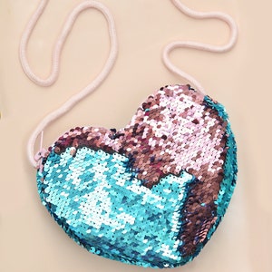 Heart Sequin Purse - Flip Sequin Heart Bag - Girls Heart Purse - Aqua ...