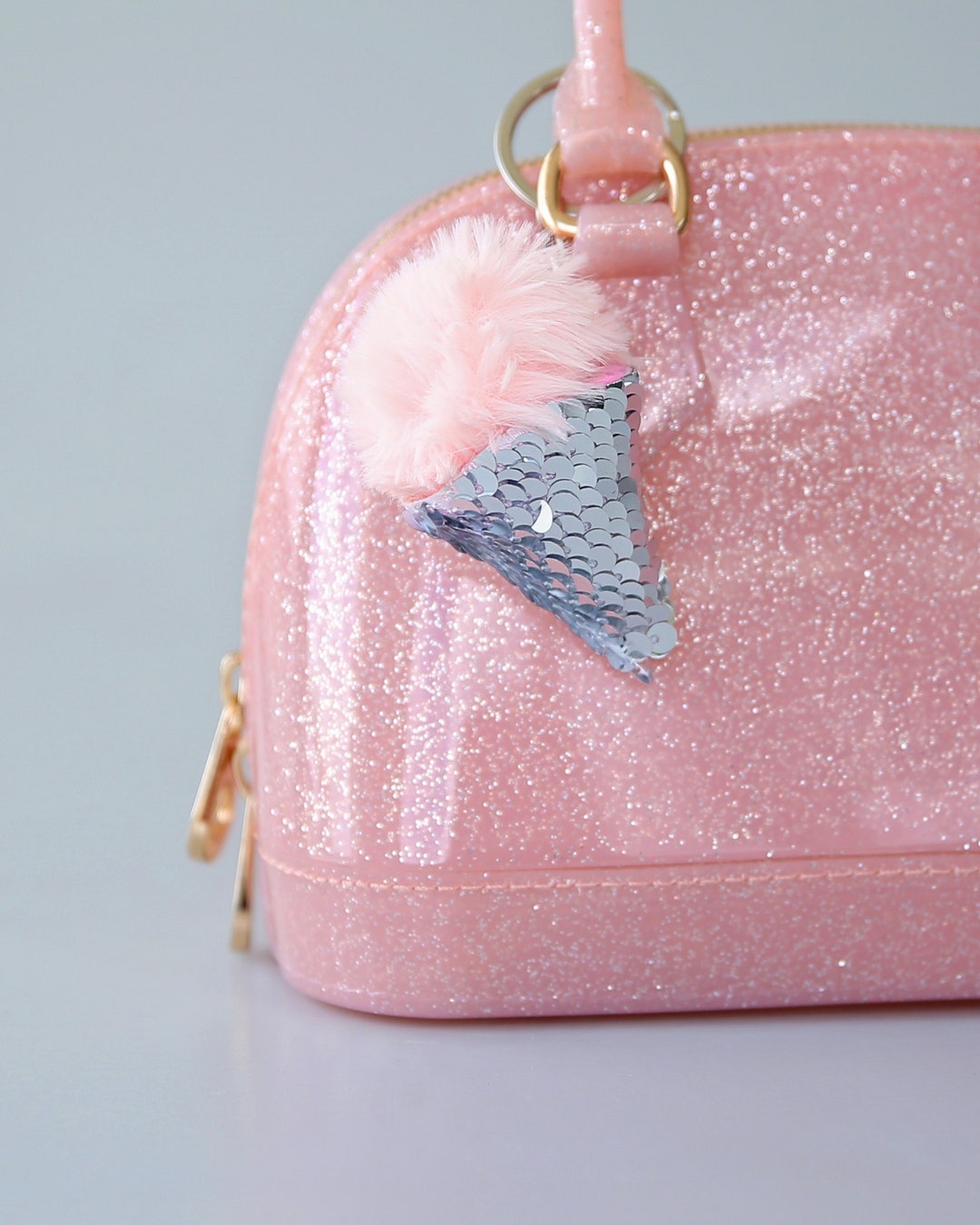 Fuzzy Pink Ice Cream Keychain Sequin Keychain Pink Sequin - Etsy