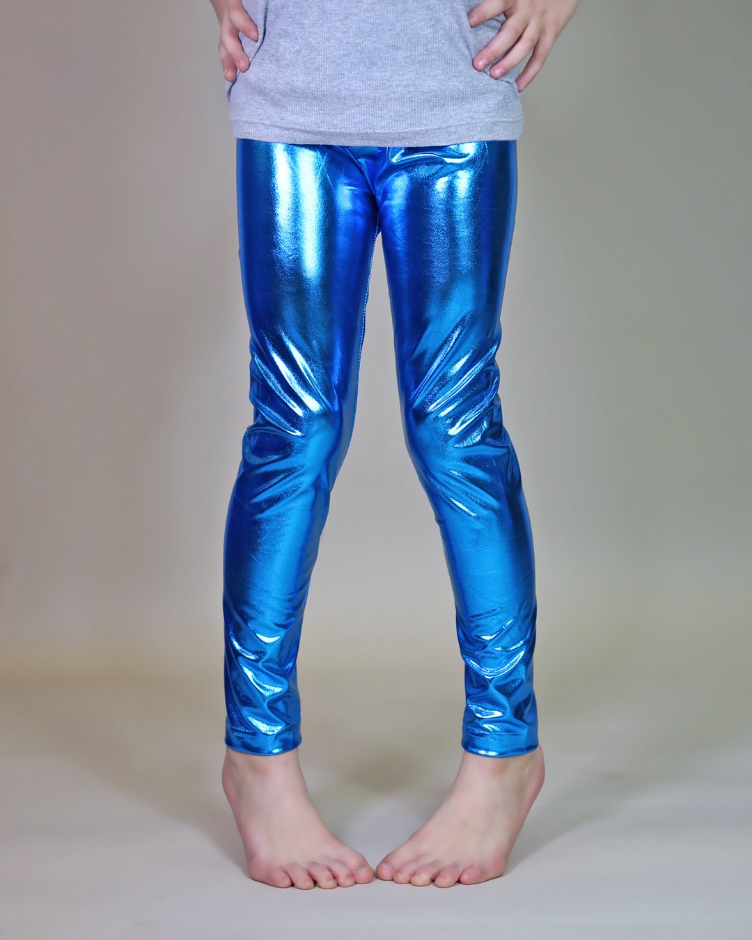 Blue Shiny Metallic Leggings Blue Leg Gings, Birthday Outfits Pants ...