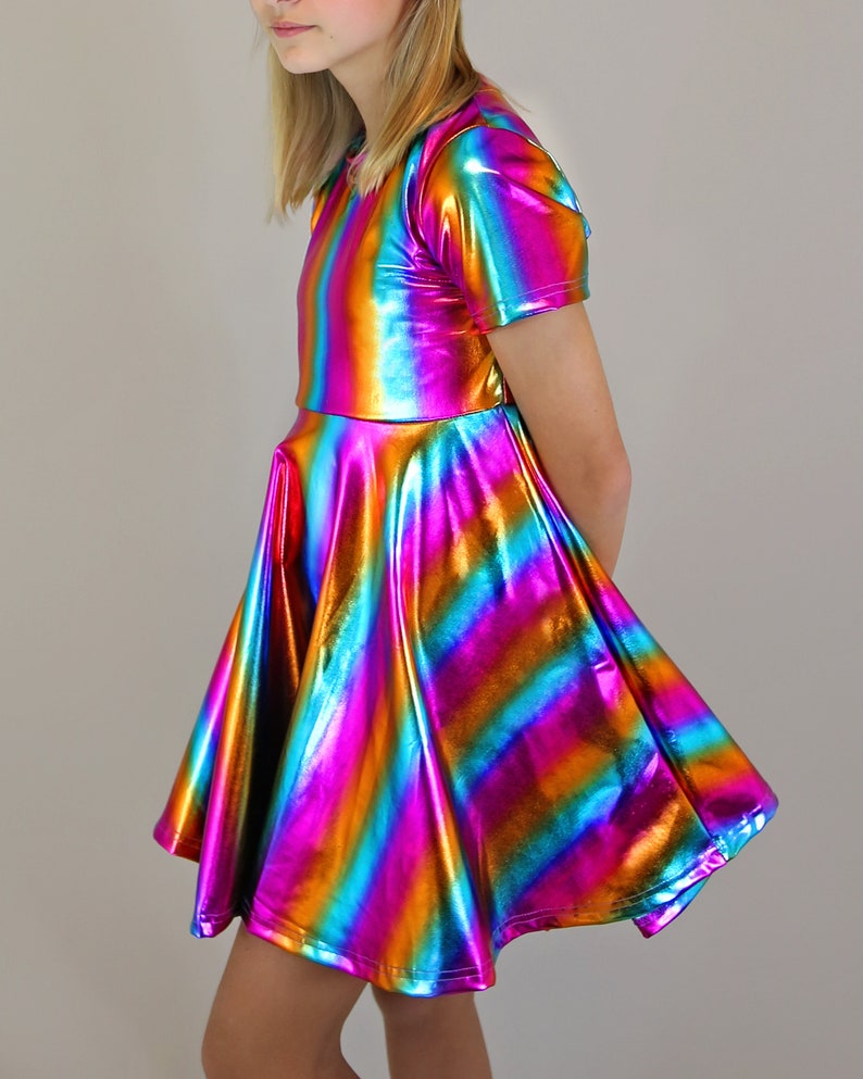 Metallic Rainbow Striped Skater Dress- Metallic Skater Twirly Dress ...
