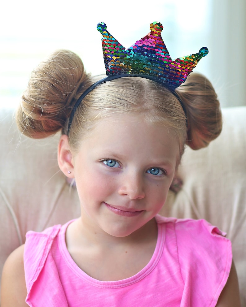 Rainbow Flip Sequin Crown Headband Crown Headband Birthday - Etsy