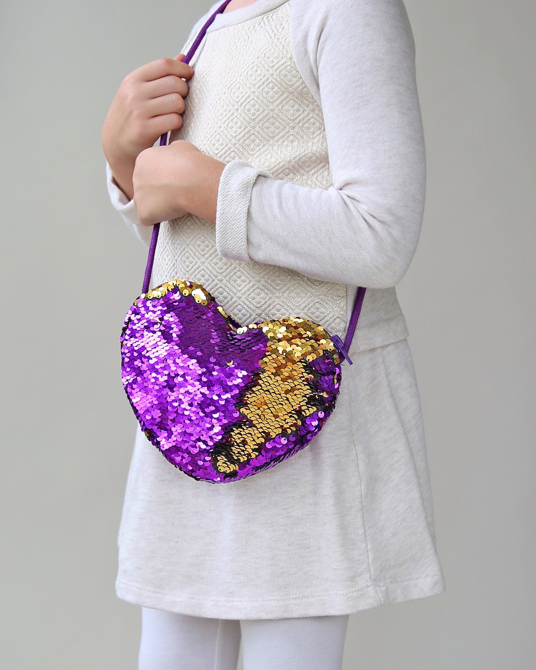 Heart Sequin Purse - Flip Sequin Heart Bag - Girls Heart Purse - Purple ...