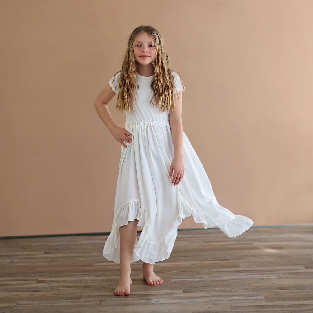 White Boho Ruffle Maxi Dress- Long Ruffle Dress, High-low Hem Ruffle ...