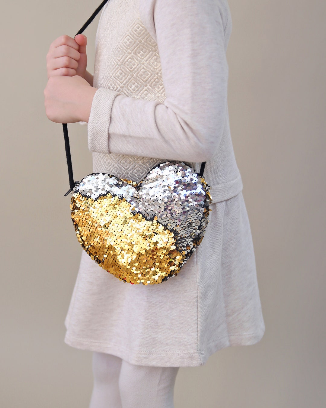 Heart Sequin Purse - Flip Sequin Heart Bag - Girls Heart Purse - Silver ...