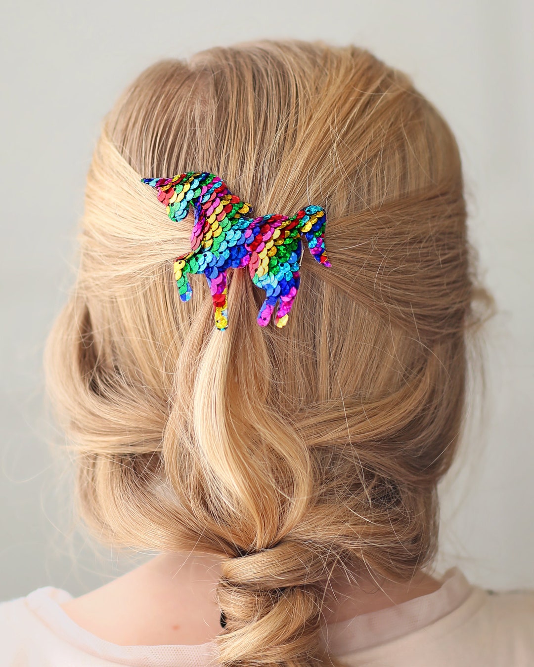 Rainbow Sequin Hair Clip -unicorn Clip, Birthday Hair Clip, Rainbow ...
