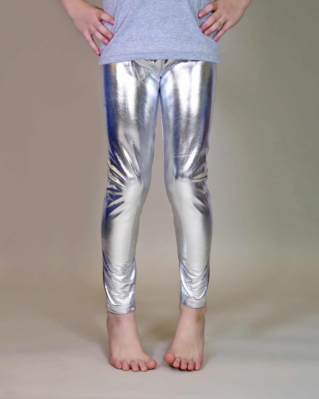 Girls Silver Metallic Leggings Silver Leggings Silver Pants Silver Metal Pants Silver