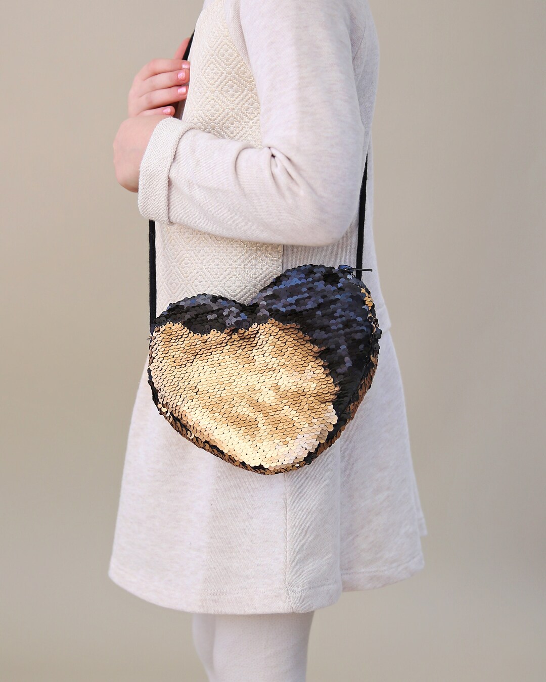 Heart Sequin Purse - Flip Sequin Heart Bag - Girls Heart Purse - Black and Gold Heart Bag - Etsy