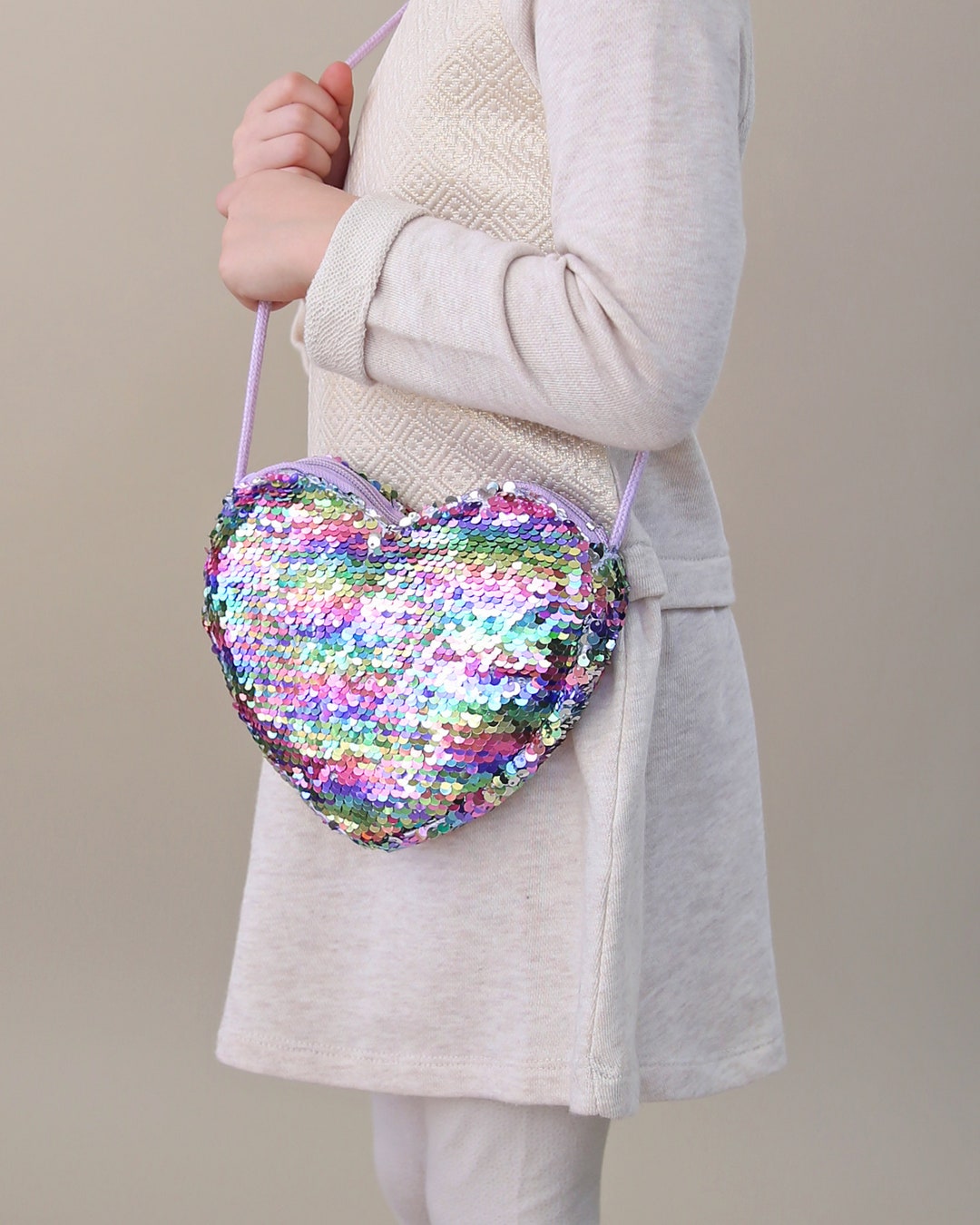 Heart Sequin Purse Flip Sequin Heart Bag Girls Heart Purse Pastel ...