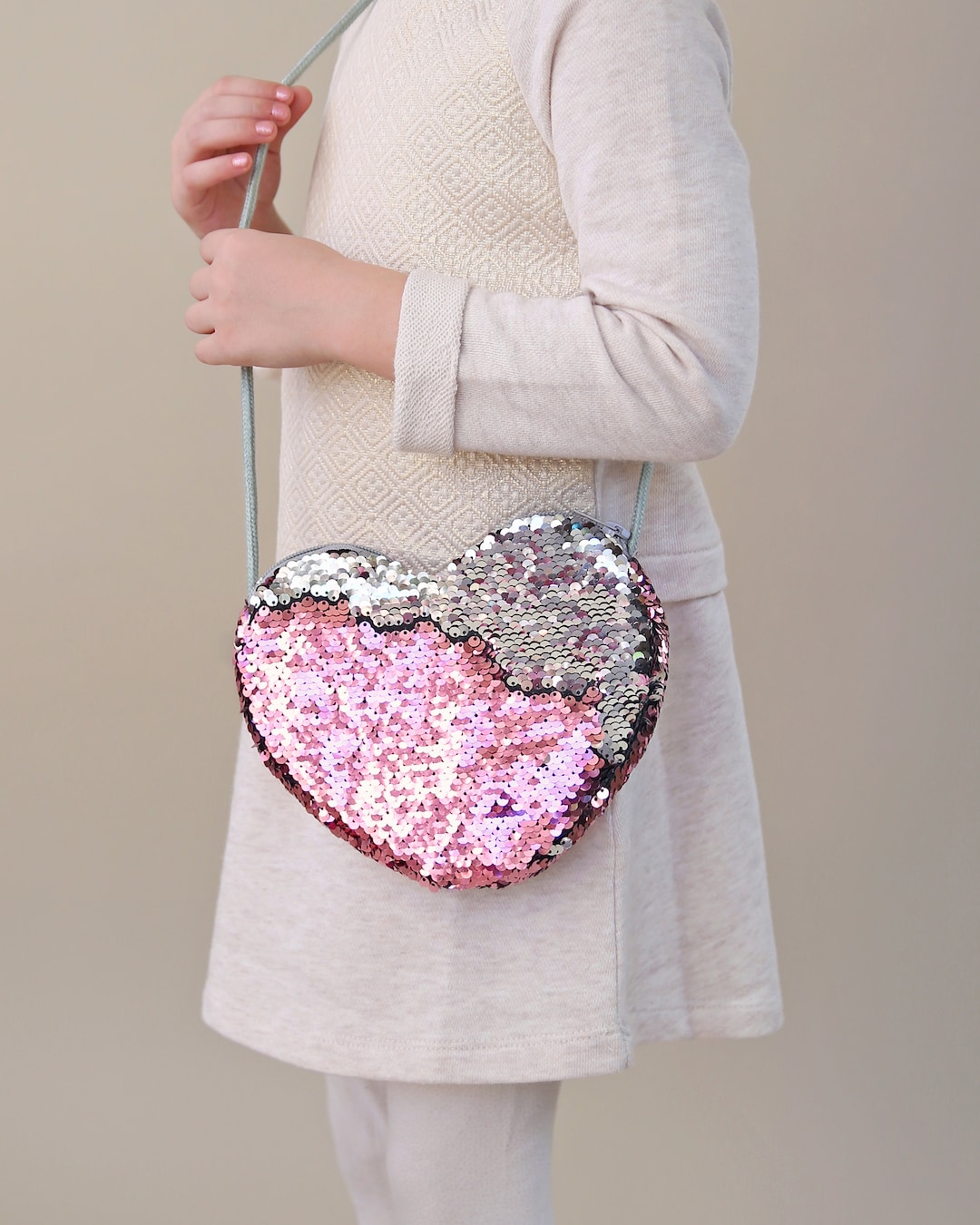 Heart Sequin Purse - Flip Sequin Heart Bag - Girls Heart Purse - Pink ...