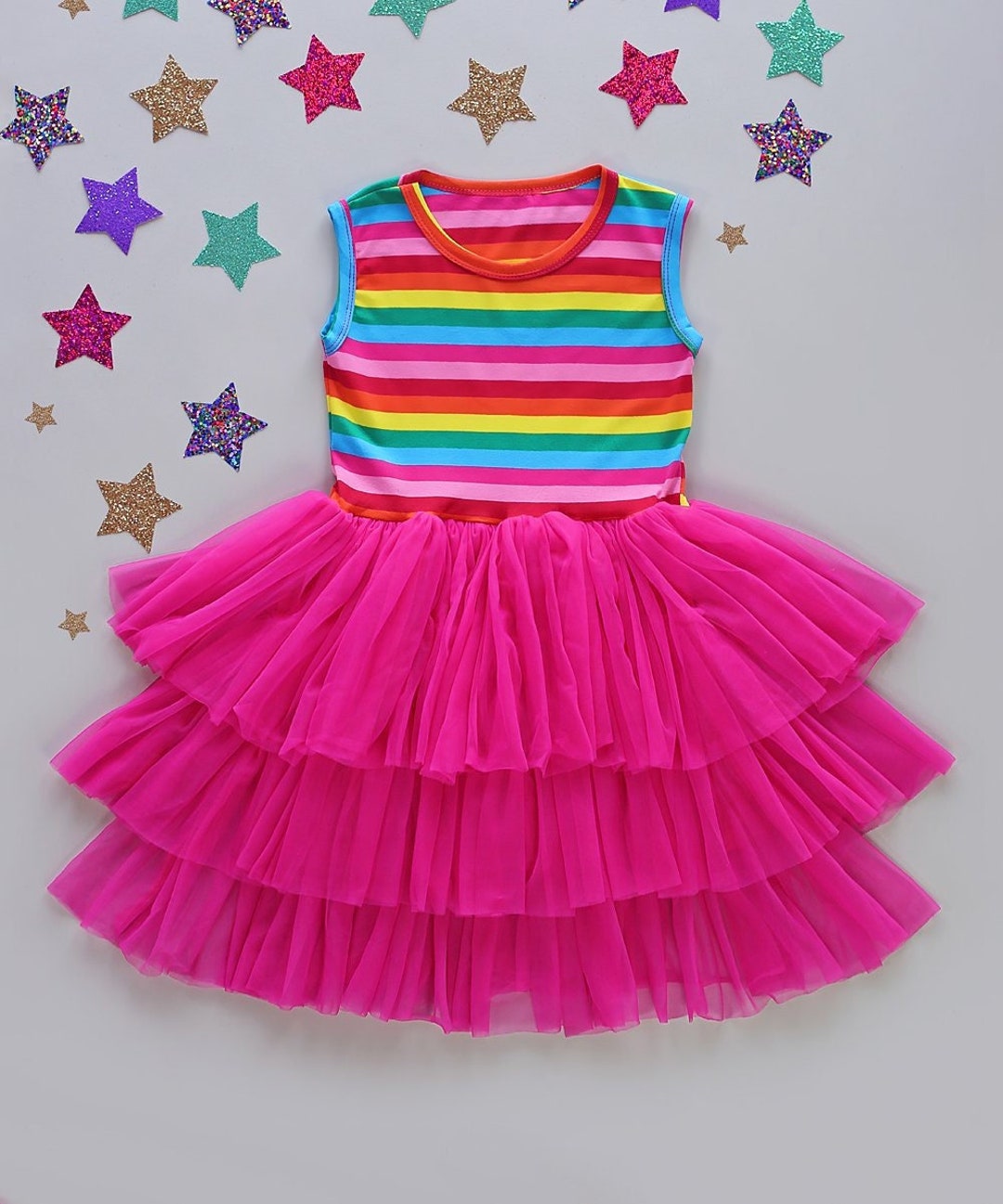 Rainbow Tulle Flower Girl Dress Princess Birthday Outfits Fluffy Party