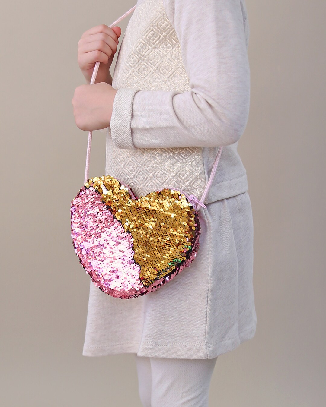 Heart Sequin Purse - Flip Sequin Heart Bag - Girls Heart Purse - Pink and Gold Heart Bag - Etsy