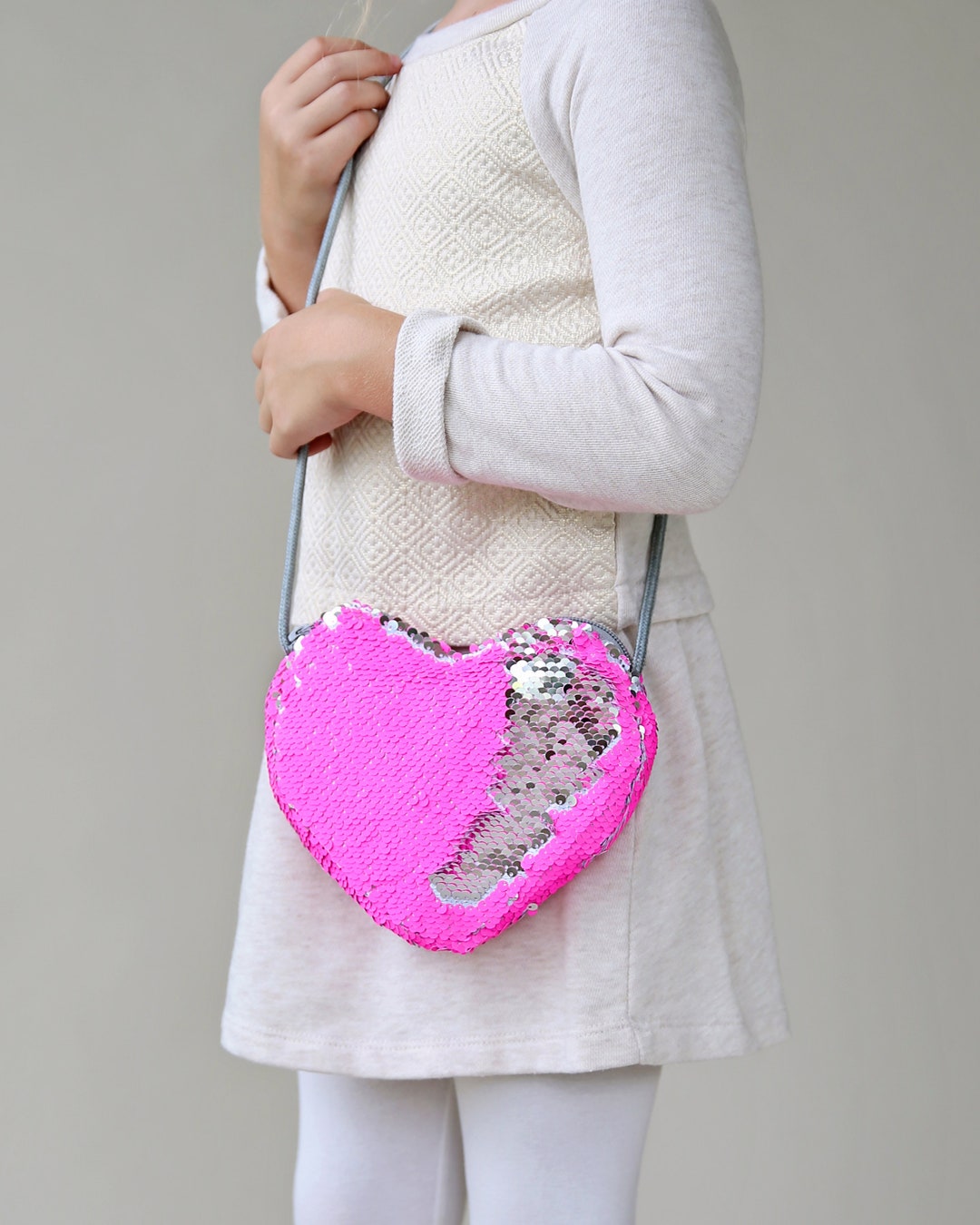 Heart Sequin Purse - Flip Sequin Heart Bag - Girls Heart Purse - Neon ...