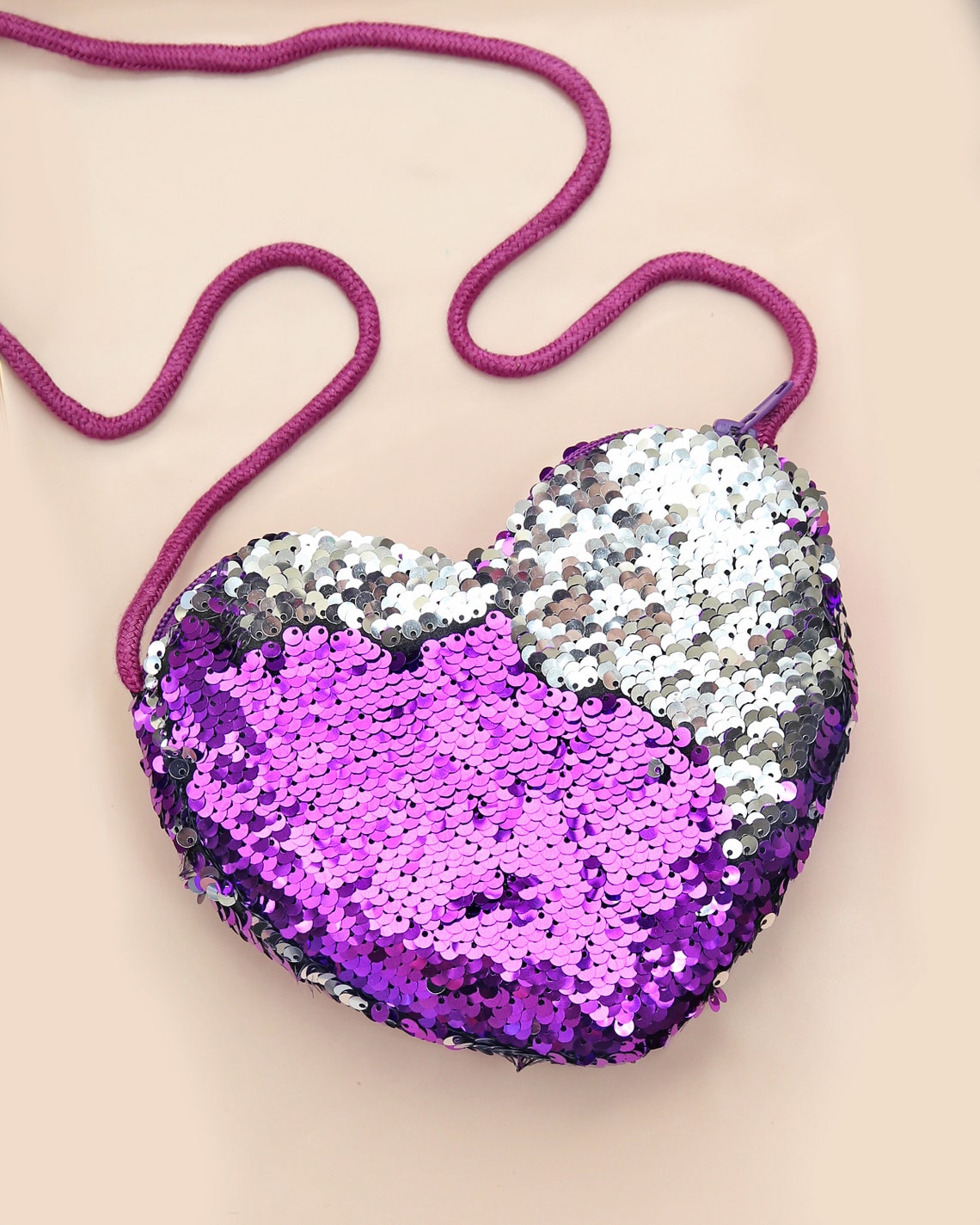 Heart Sequin Purse - Flip Sequin Heart Bag - Girls Heart Purse - Purple and Silver Heart Bag - Etsy