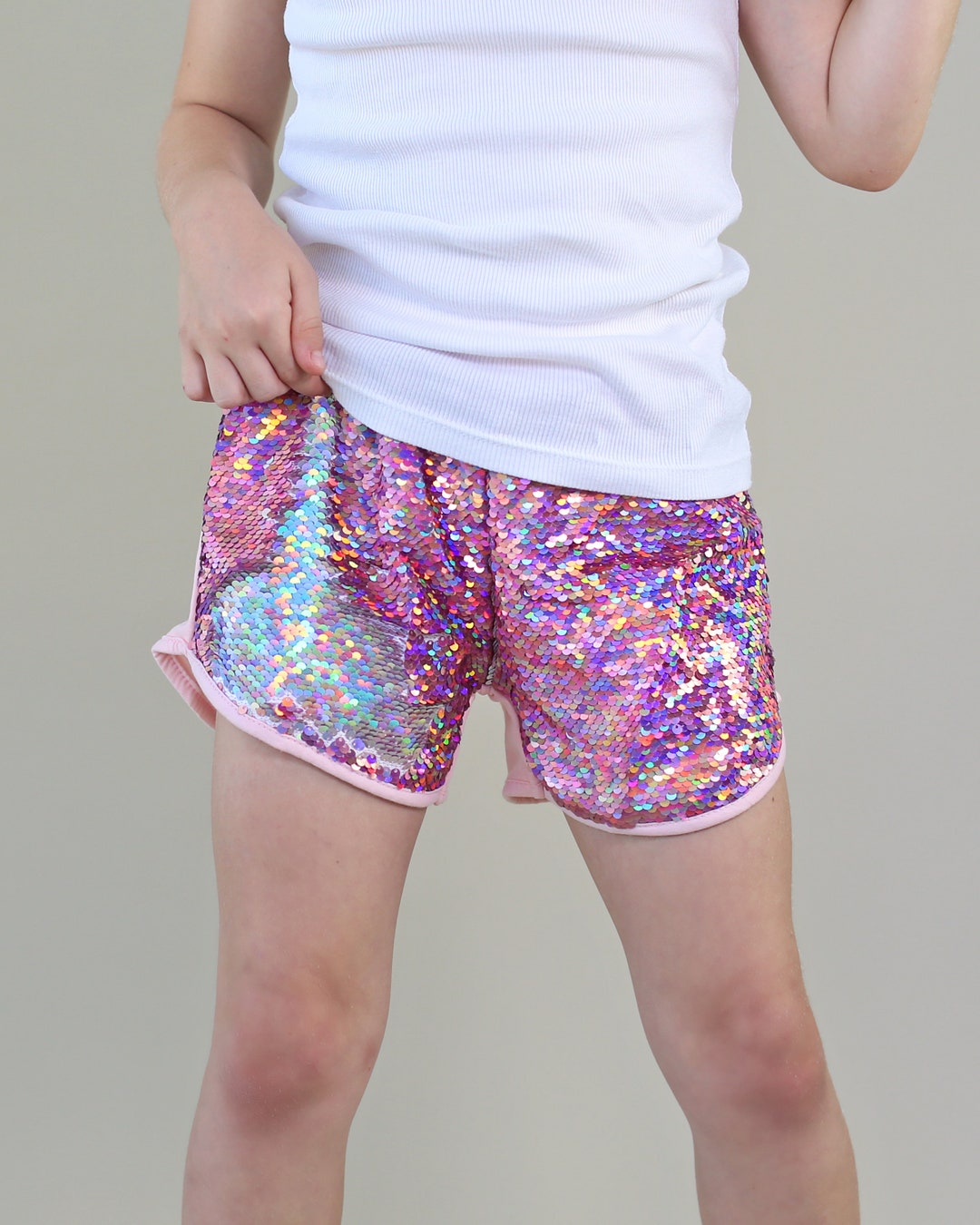 Holographic Pink Trendy Sequin Shorts for Kids - Colorful and ...