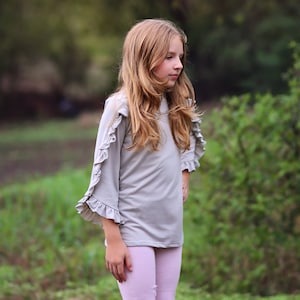 Girls Light Gray Ruffled Sleeve Shirt - Lt Gray Shirt, Ruffled Shirt ...