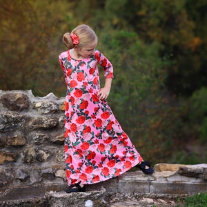 Girls Red and Pink Roses Maxi Dress- Maxi Dress, Gift for Her, School ...