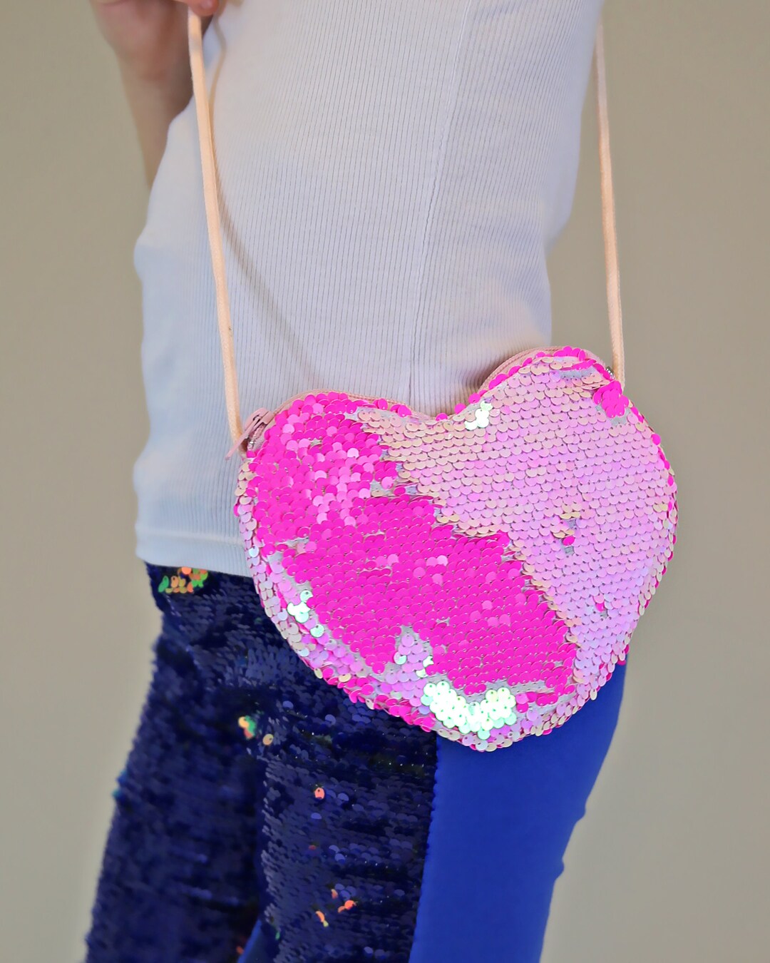 Pink Heart Sequin Purse - Flip Sequin Heart Bag - Girls Heart Purse - Neon Pink and Hot Pink ...