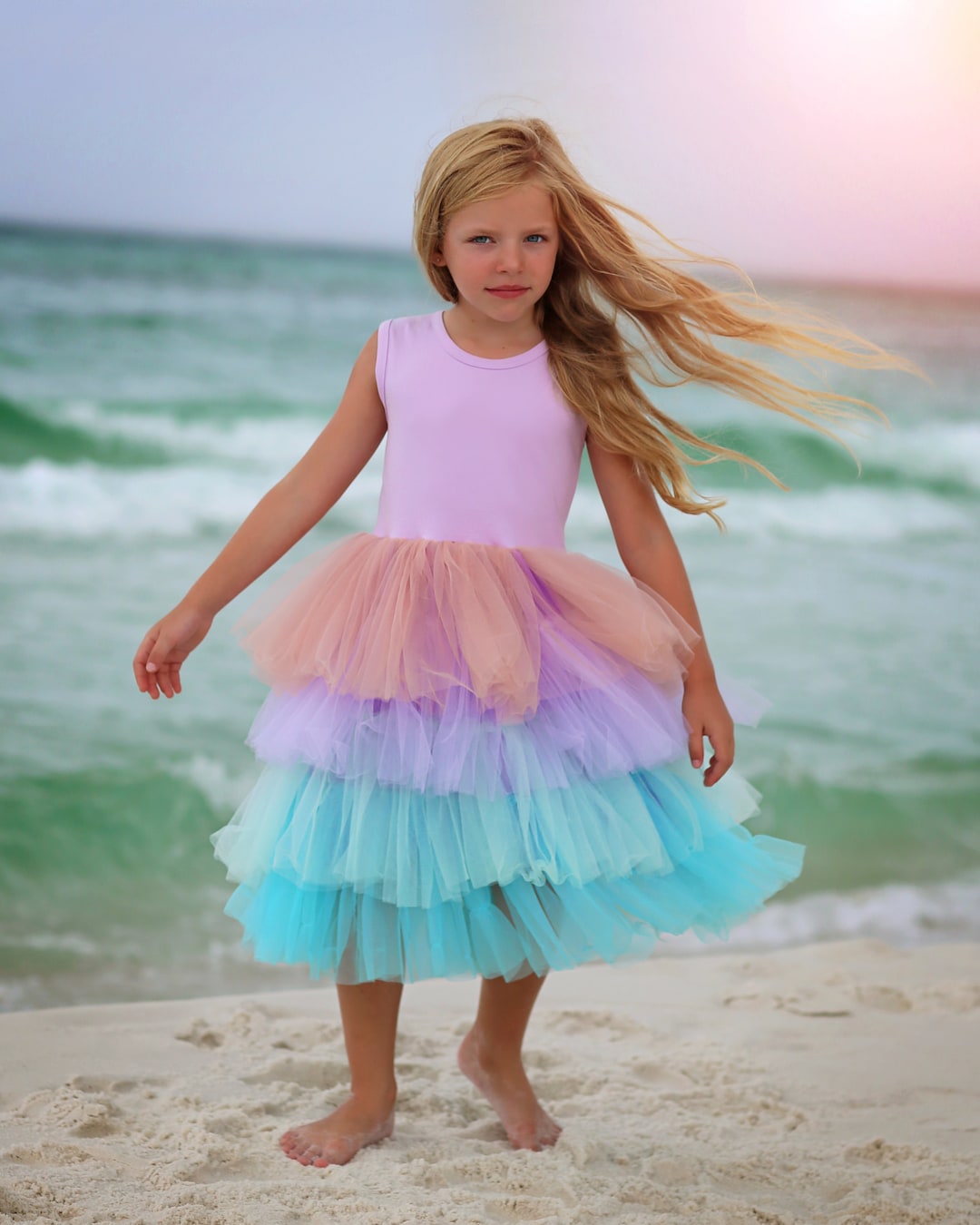 Pink, Aqua and Lavender Ombre Dress - Long Pink Tutu Dress - Lavender ...
