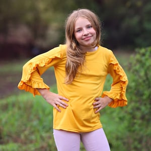 Girls Yellow Ruffled Sleeve Shirt- Yellow Shirt, Yellow Ruffled Shirt ...