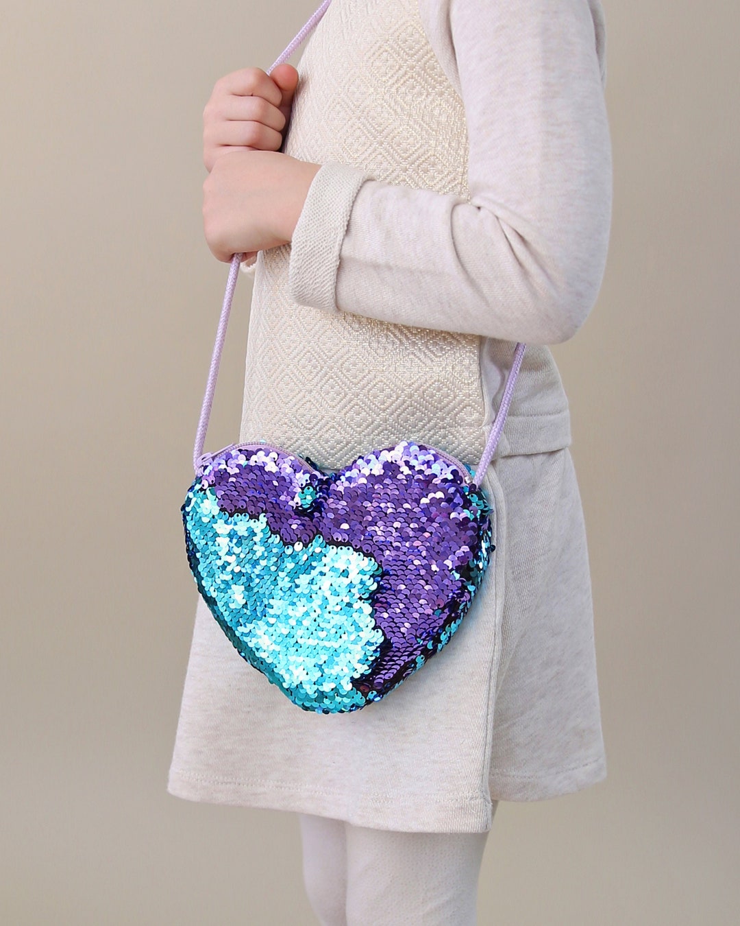 Heart Sequin Purse - Flip Sequin Heart Bag - Girls Heart Purse - Aqua ...