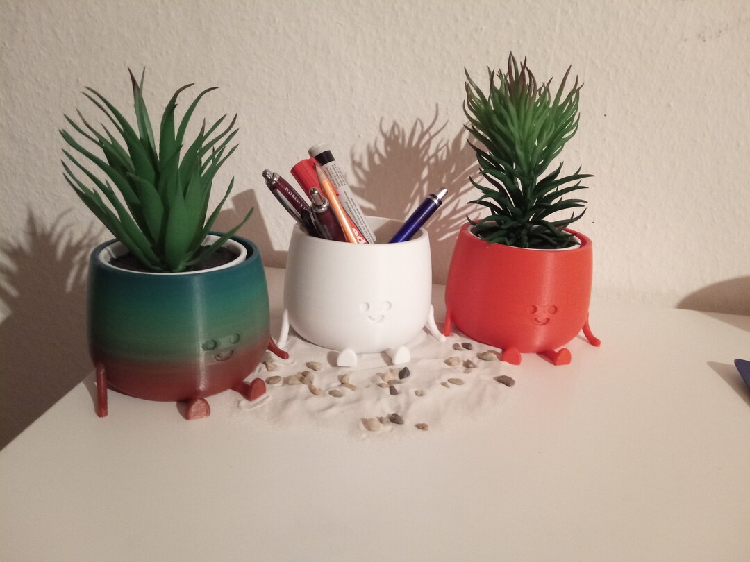 3d Printed Happy Pot, Happy Plant Pot, Flower Pot With Face, Cute ...