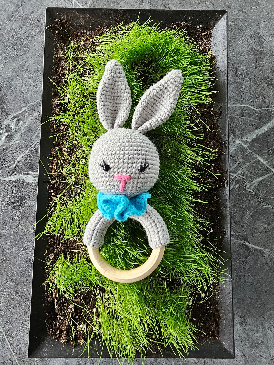 Rattle Toy Blue Bunny for Babies From Soft Threads With Soother Holder ...