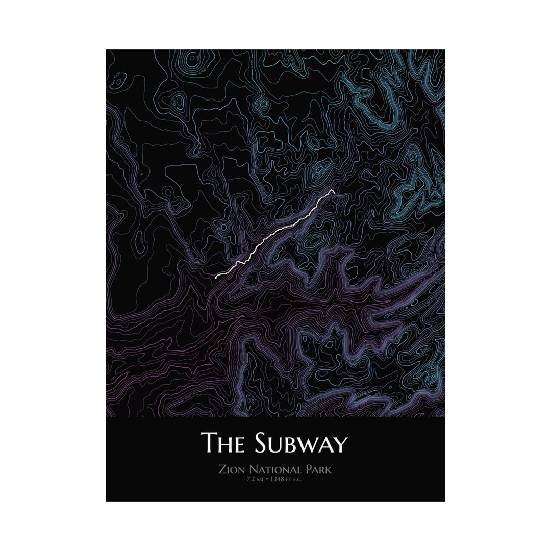 The Subway, Zion National Park Topographic Wall Art poster, Framing ...