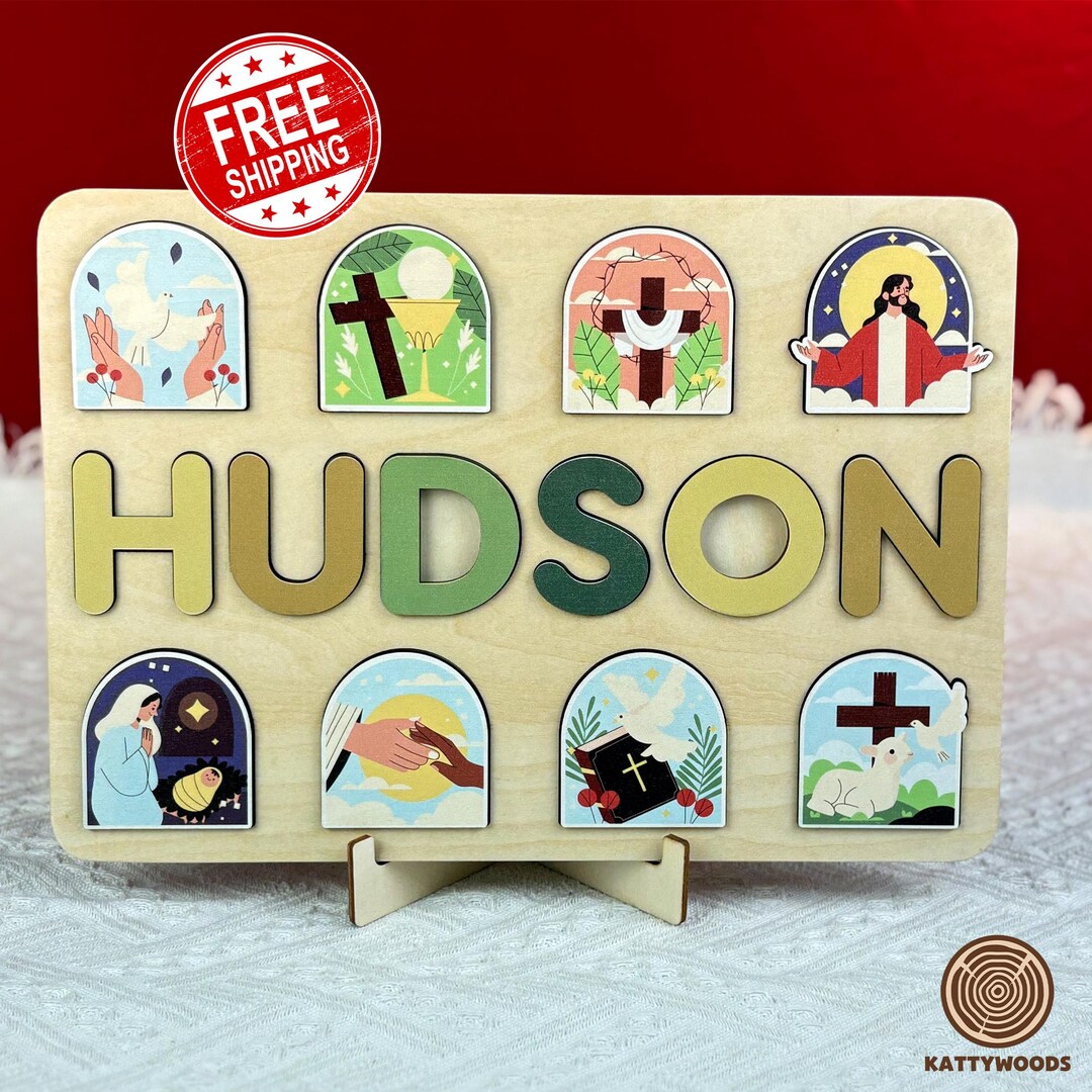 Baby Name Puzzle, Custom Baptism Boy Gift, Catholic Baby Gift, Baptism ...