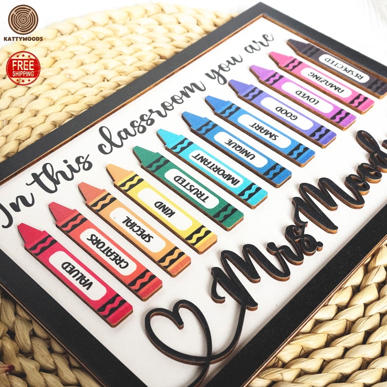 Personalized Crayon Teacher Sign: Classroom Decor, Teacher Appreciation ...