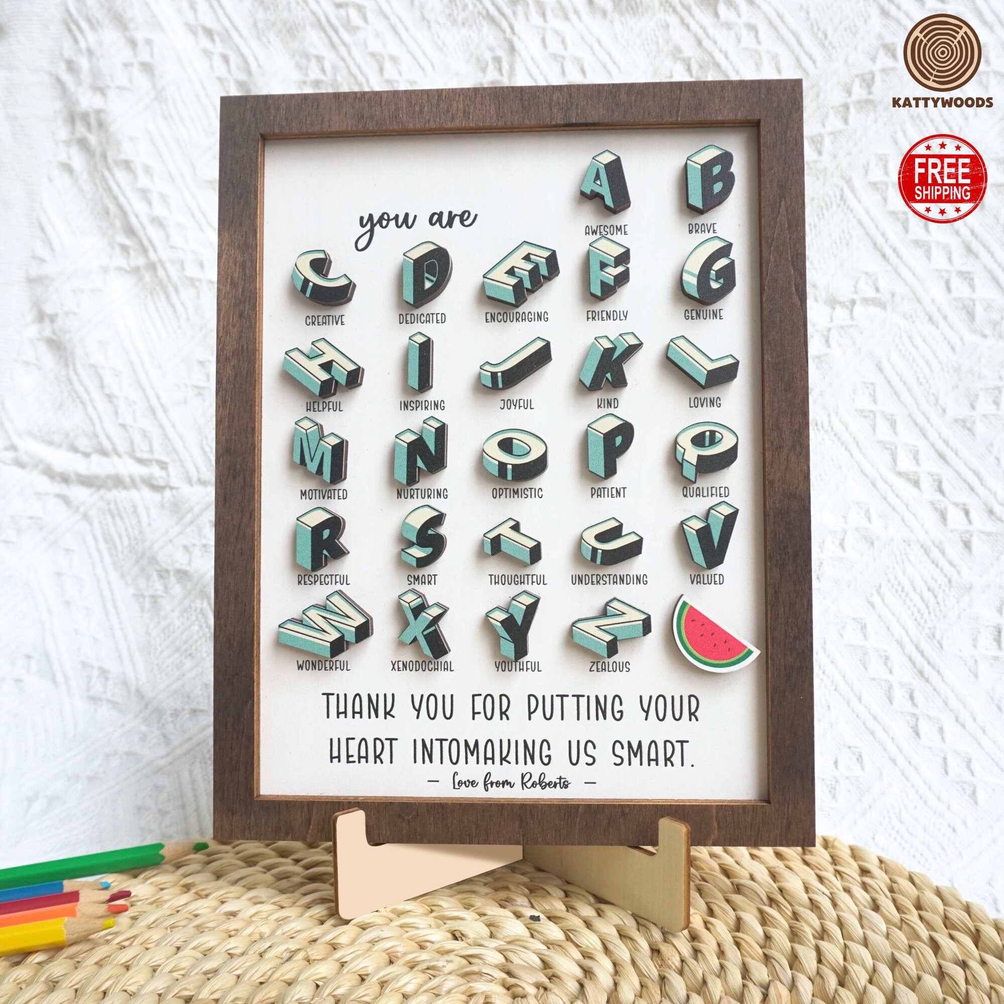 Teacher Appreciation Gift, Personalized Alphabet Teacher Sign, ABC ...