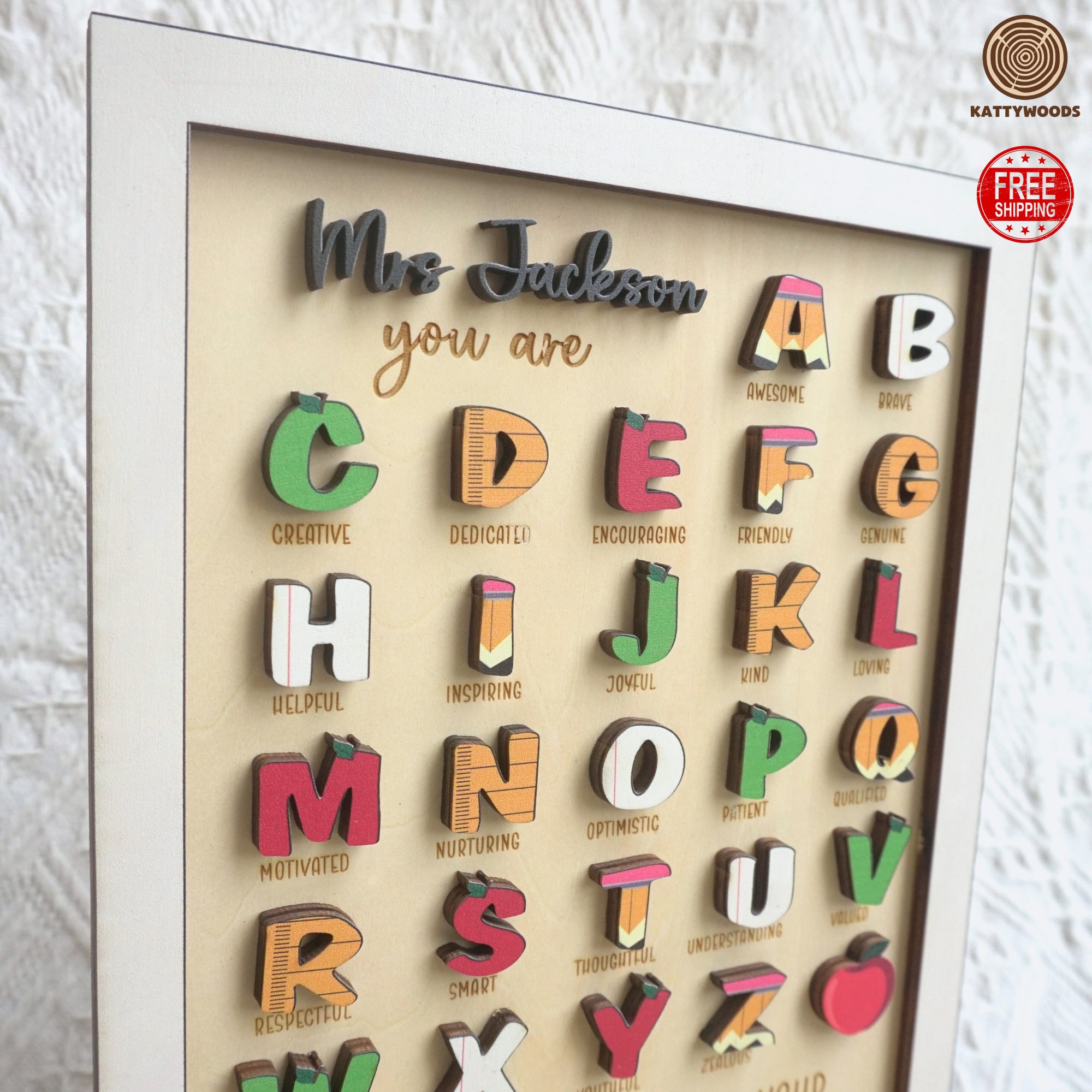 Teacher Appreciation Gift, Personalized Alphabet Teacher Sign, ABC ...